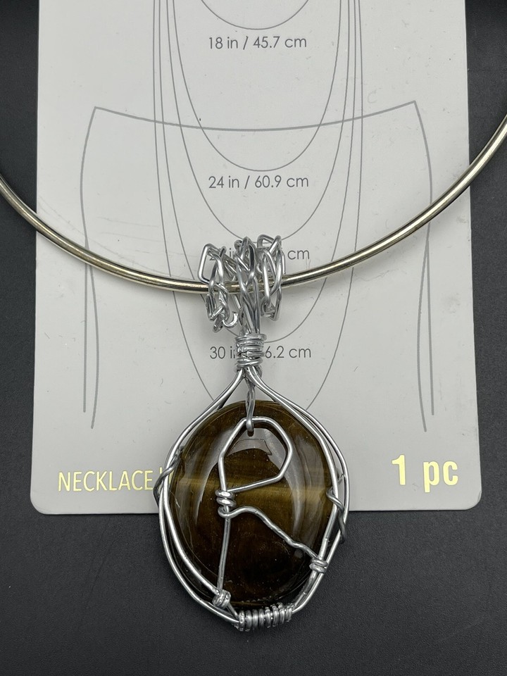 Vtg. Silver Wire Choker Necklace Silver Color Wire Wrapped Tiger Eye ...