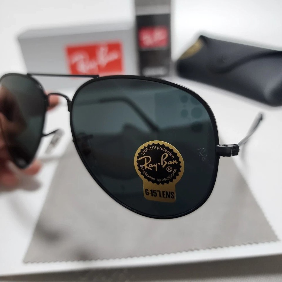 New! Ray-Ban RB3025 Aviator Pilot Sunglasses Black Frame Glass Gray ...