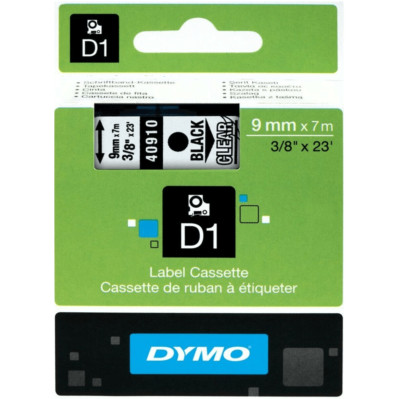 NEW Dymo 40910 D1 Labelling Tape 9mmx7m Black On Clear Cartridge Refill ...