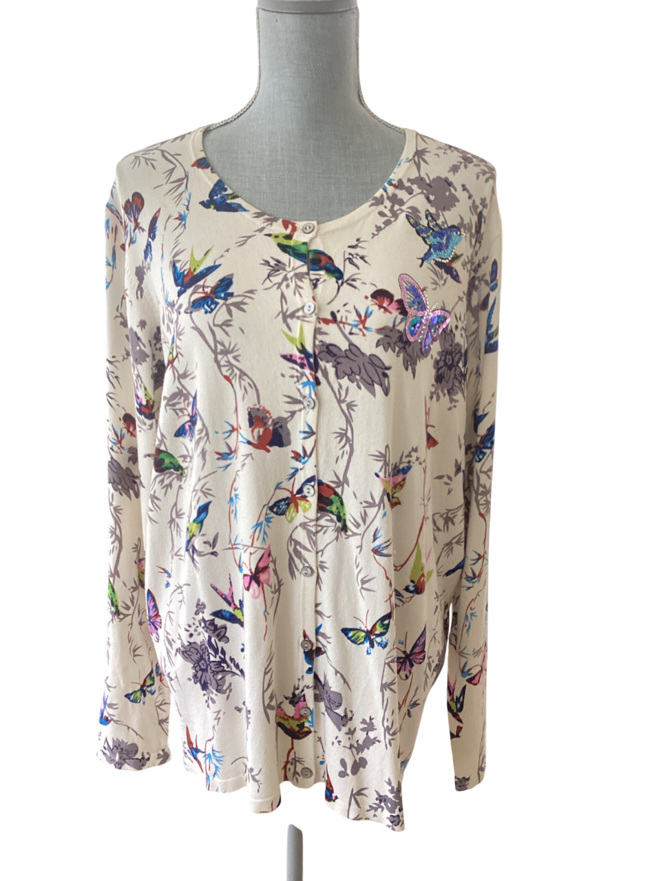 The Quacker Factory Sweater Cardigan Swallow Birds Bu… - Gem