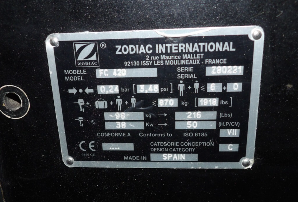 BOAT RIGID INFLATABLE FC 420 ZODIAC INTERNATIONAL NAVY SEAL CRRC RAFT ...