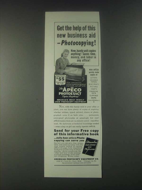 1946 Apeco Photoexact Copier Ad - Get The Help of this New Business Aid ...