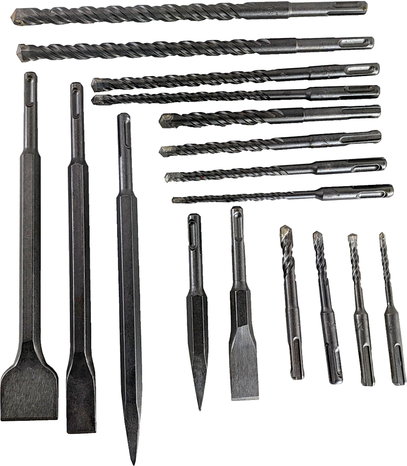 17 PC SDS PLUS ROTARY HAMMER BITS DRILL BIT & CHISEL GROOVE CONCRETE ...
