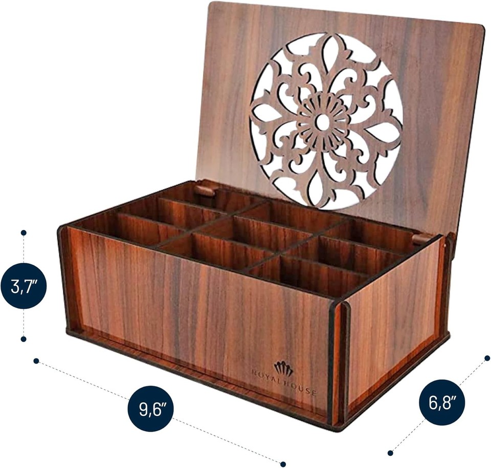 Eco-Friendly Wooden Tea Storage Box with 9 Compartments - Brown ...