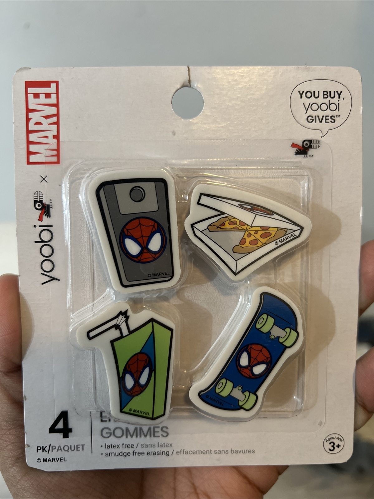 Yoobi x Marvel Spider-Man pizza, skateboard, phone, juice box Erasers ...