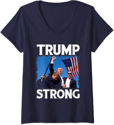 Strong Fist Hand US Vote Trump 2024 Survives Rally Ladies' V-Neck ...