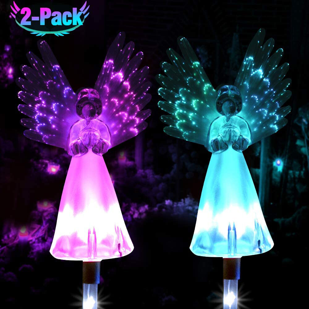2 Pack Solar Powered Angel Lights Outdoor Decorative Light For Garden ...