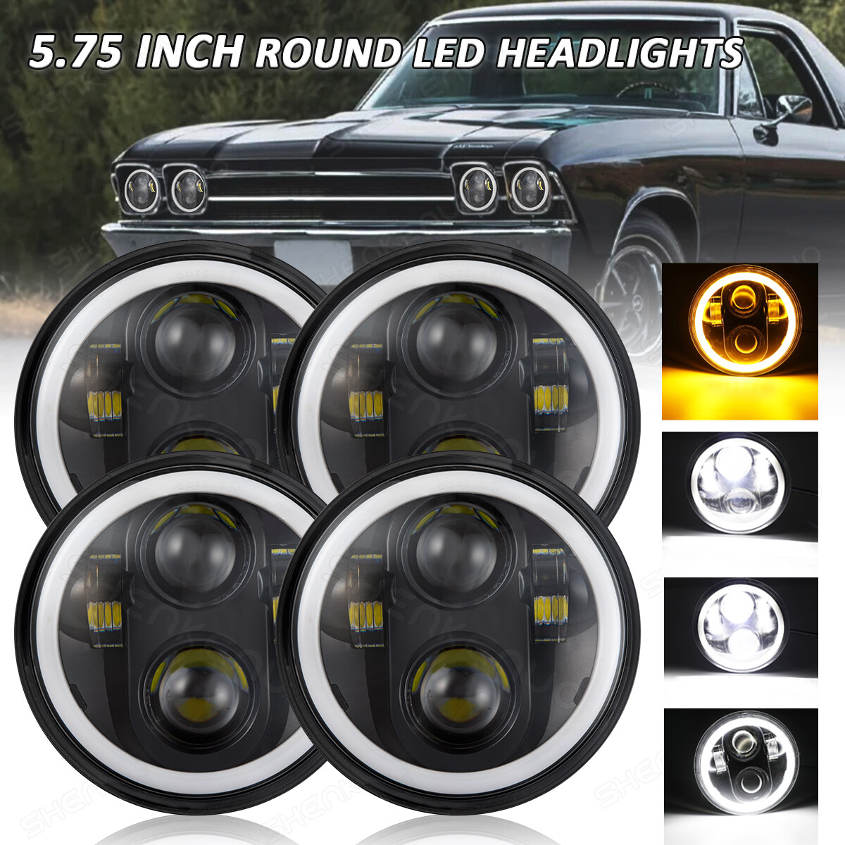 4PCS 5.75" 5-3/4" Round LED Headlights for GMC C15/C1500 Pickup C25 ...