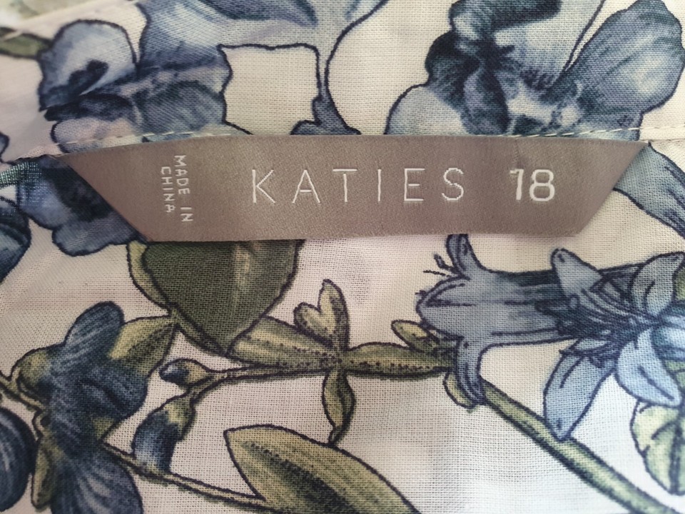 katies blue floral roll sleeve button front voile shirt top Size 18 $84 ...