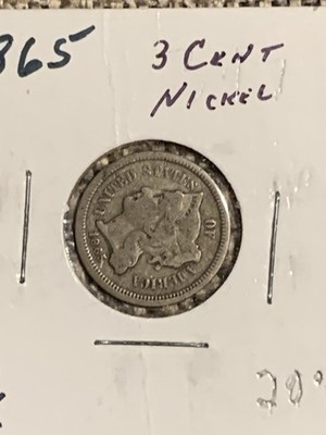 1865 Three Cent Nickel Piece 3C Circulated Civil War Date US Type Coin ...