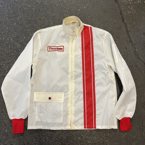 Vtg 1960s FIRESTONE White Red Stripe RACING NYLON Team JACKET ...