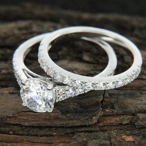 4.5 Ct Round Cut Lab-Created Diamond Wedding Bridal Ring Set 925 Silver ...