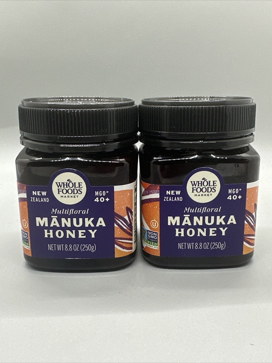 2 MANUKA HONEY WHOLE FOODS MARKET MGO 40 NEW ZEALAND 8.8 OZ each Bottle BB 2026