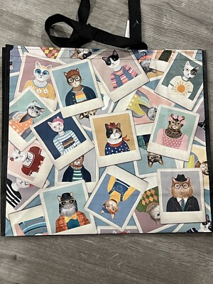 NEW T J Maxx Shopping Tote Bag Dresses Up Cats Cat Pictures Reusable ...