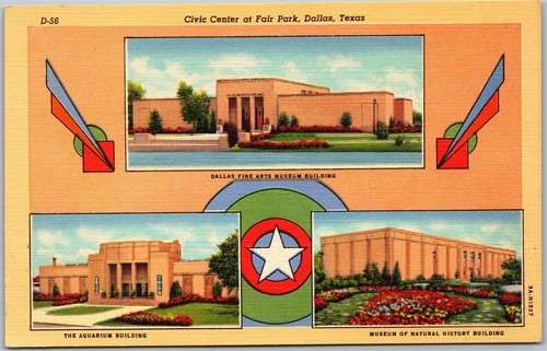Dallas TX 1940 Civic Center Fair Park Multiview Fine Arts Linen Old ...