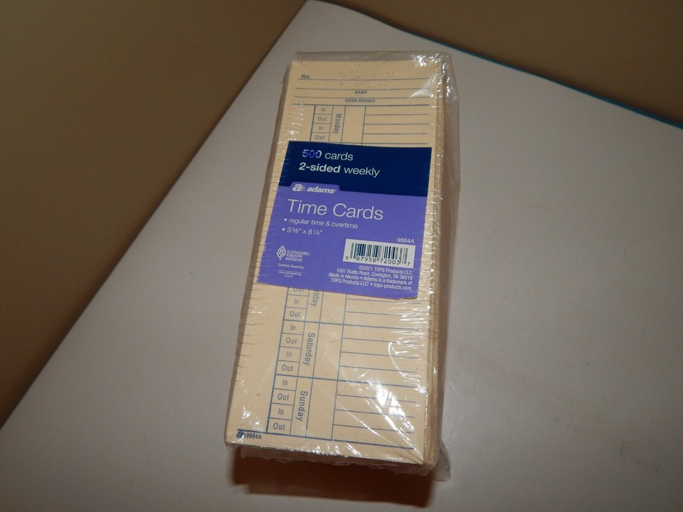 445 Ct Time Cards Punch Employee Payroll Amano clock 2 Sided Adams ...