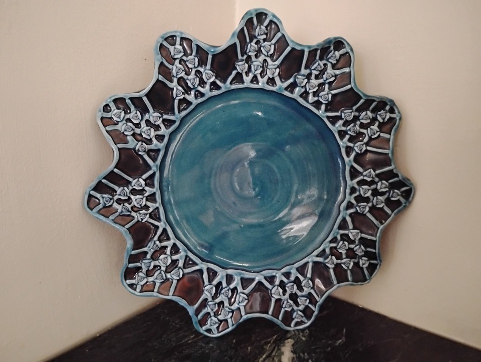 Mackenzie Childs Wittika Blue Raised Rose Vine Vintage Ceramic Rare ...