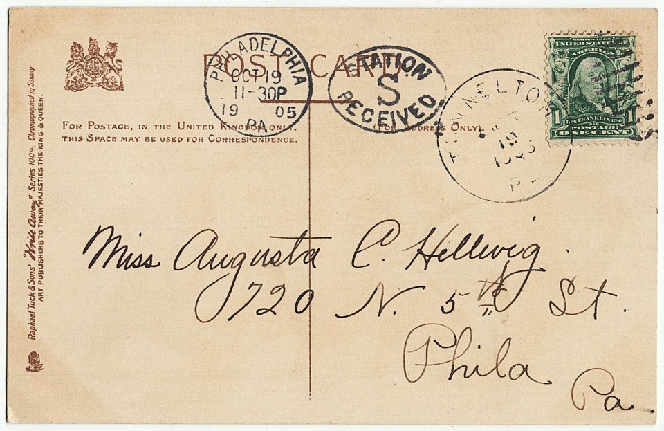 artist signed Louis Wain three sly cats cat hat cane mailed 1905 ...