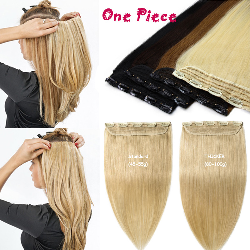 One Piece 100% Remy Clip In Human Hair Extensions 3/4 Full Head Weft ...