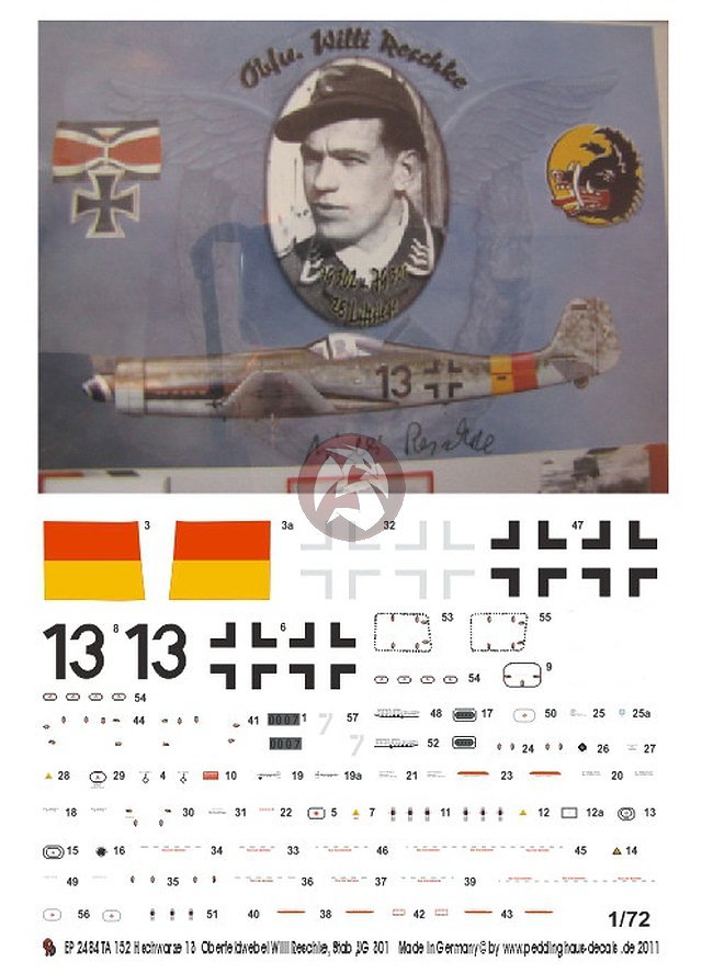Peddinghaus 1/72 Ta 152 H-0 Markings Willi Reschke Stab./JG 301 Stendal ...