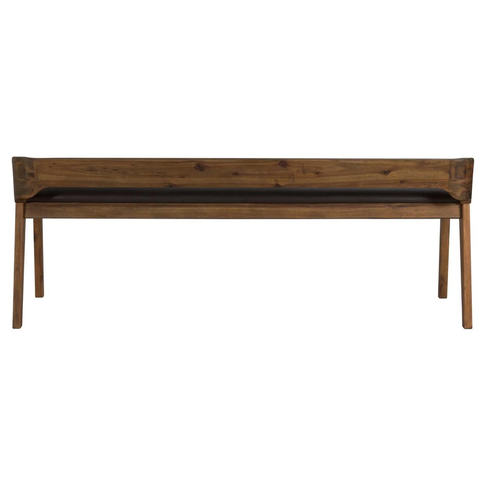 Mid-Century Dining Bench Solid Wood Low Profile Black Faux Leather ...