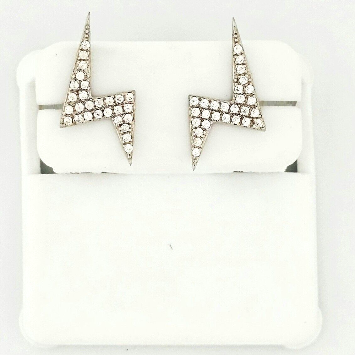 Solid 925 Sterling Silver TCB Lightning Bolt Stud Earrings Sparkling ...