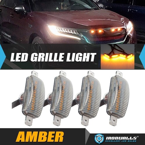 4Pcs Smoked Front LED Grille Marker Light Raptor Style Car Pickup Truck ...
