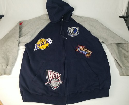 NBA Team Logos Black Hoodie Size XXXL Zip Up Sweater 3XL Lakers 76ers ...