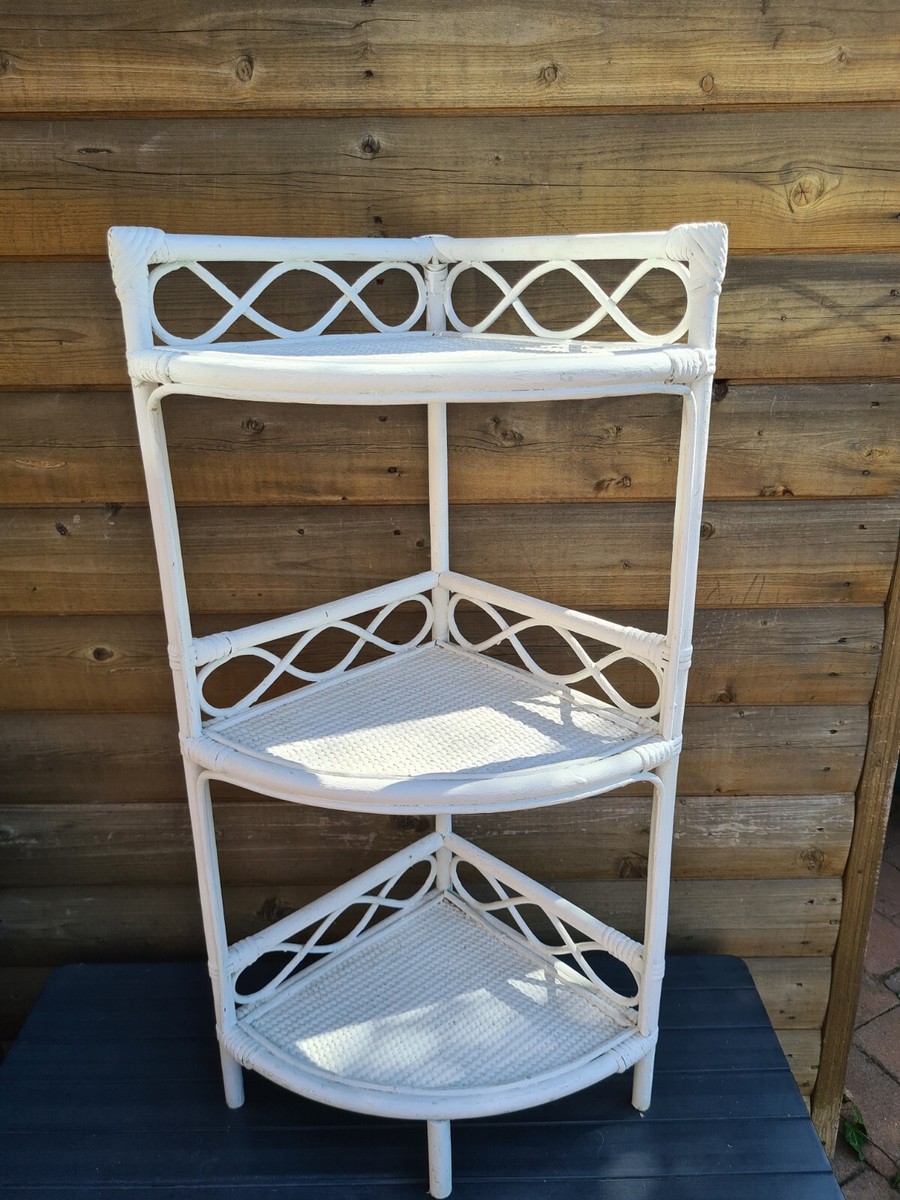 White Wicker Corner Shelf Unit