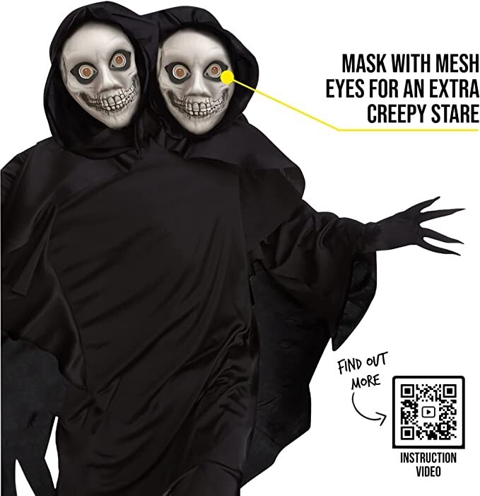 Adult 2 Headed Ghoul Costume Men`s Women`s Grim Reaper Scary Halloween ...