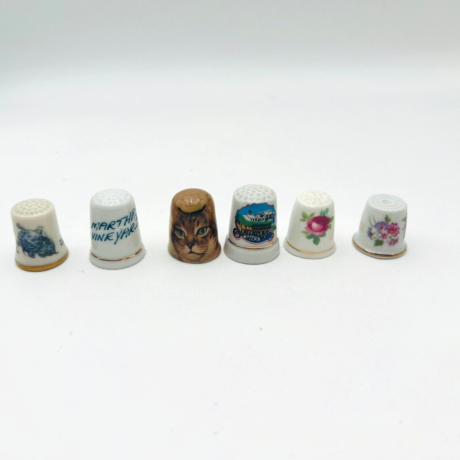 Lot Of 6 Vintage Porcelain Thimbles With Flowers Cat Turtle | eBay