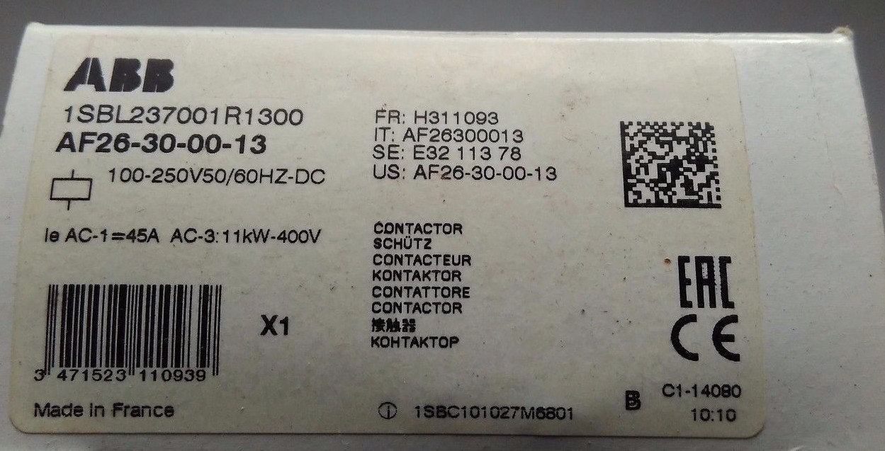 ABB AF26-30-00-13 Contactor 1SBL237001R1300 110-250V/50/60Hz-DC EU ...