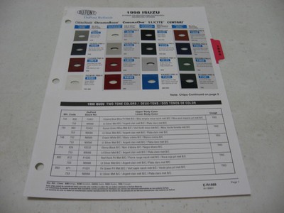 1998 Isuzu Original DuPont 2 Page Paint Color Chip Chart | eBay