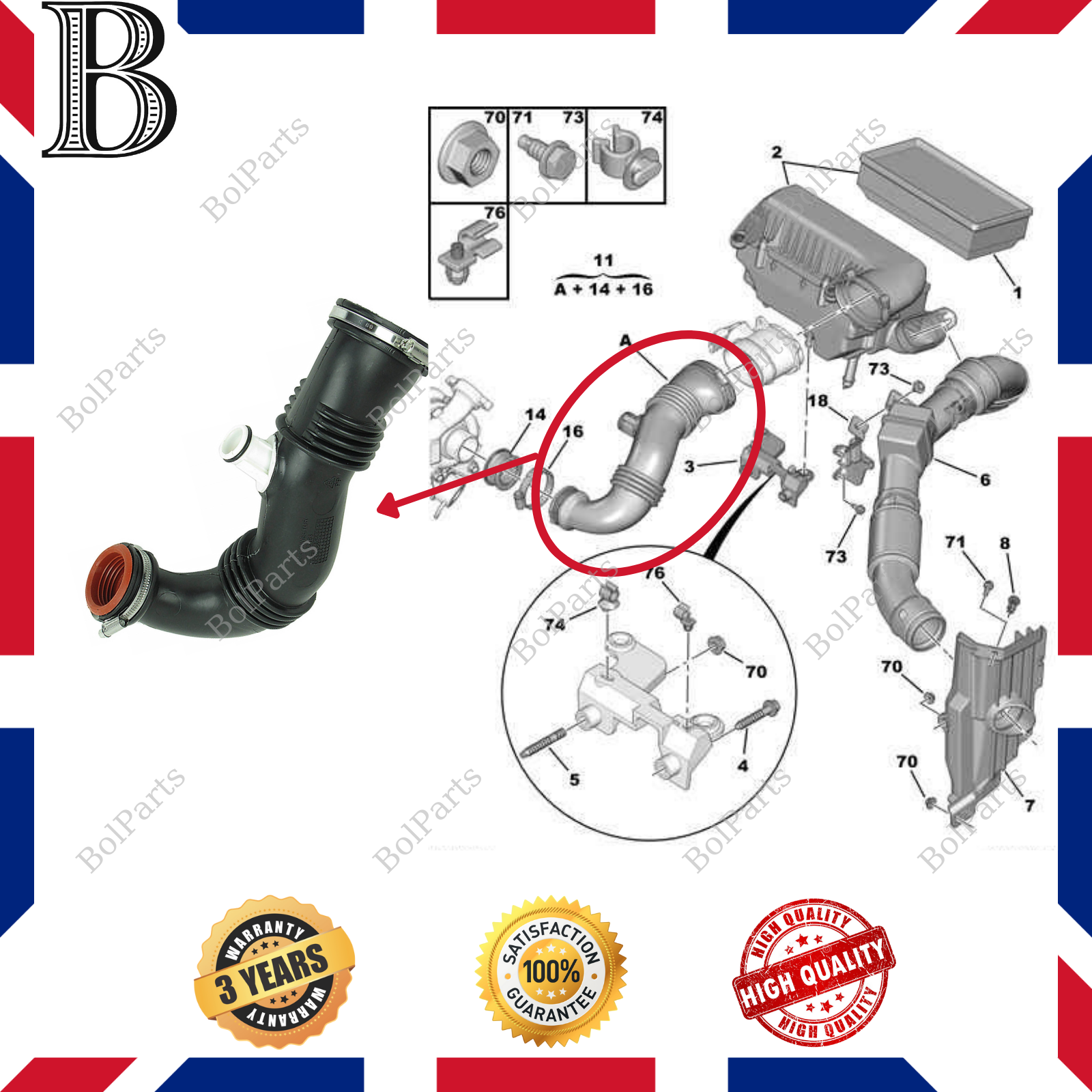 Air FilterTurbo Intercooler Pipe for Citroen C2 C3 C4 PICASSO C5 1.6HDI ...