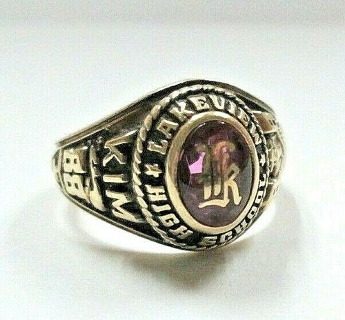 1988 Lakeview HS Class Ring SOLID 10K Yellow Gold w/Pink Stone Jostens ...