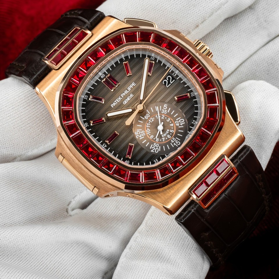 Patek Philippe Nautilus Rose Gold Brown Dial Ruby 5980/12R Rare Complete Set | eBay