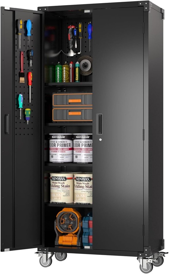 72" Garage Storage Cabinet,2 Doors,Wheels&Lock,Heavy Duty Rolling ...