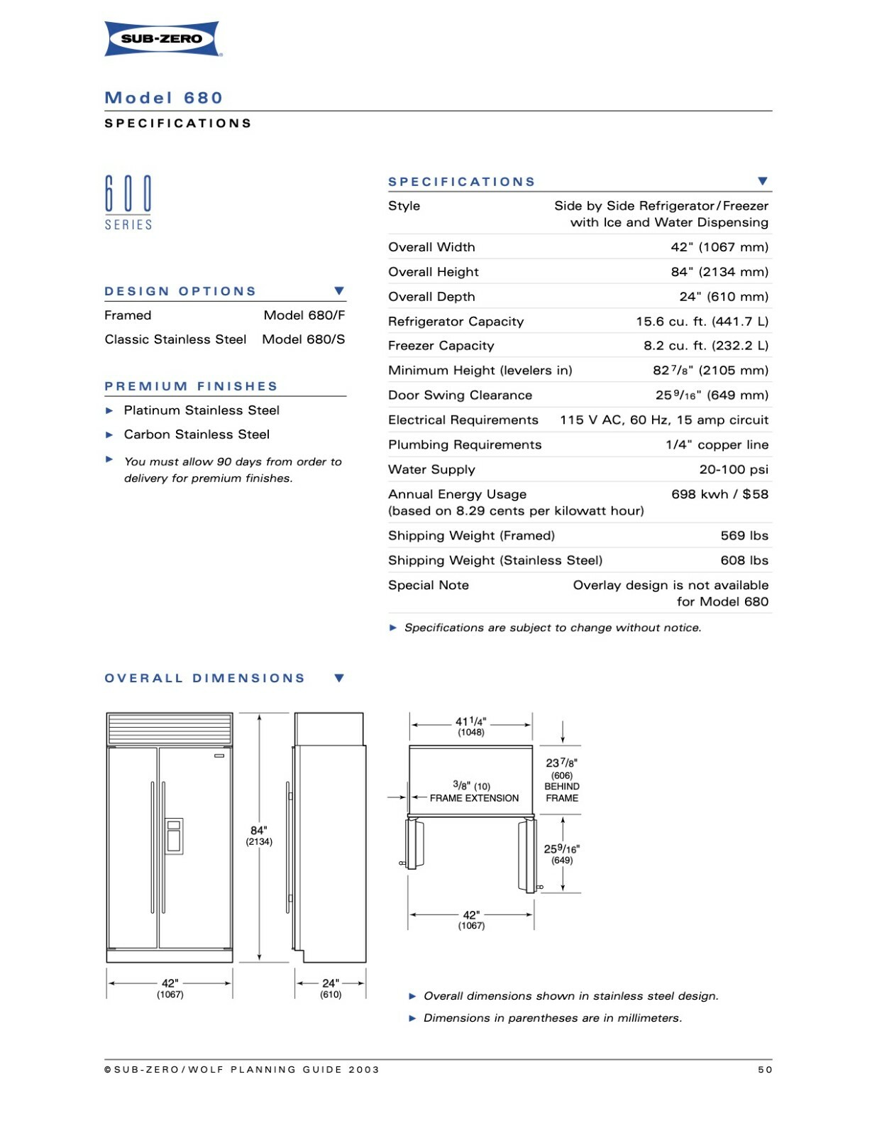 Sub Zero Refrigerator Model 680 Side by Side | eBay