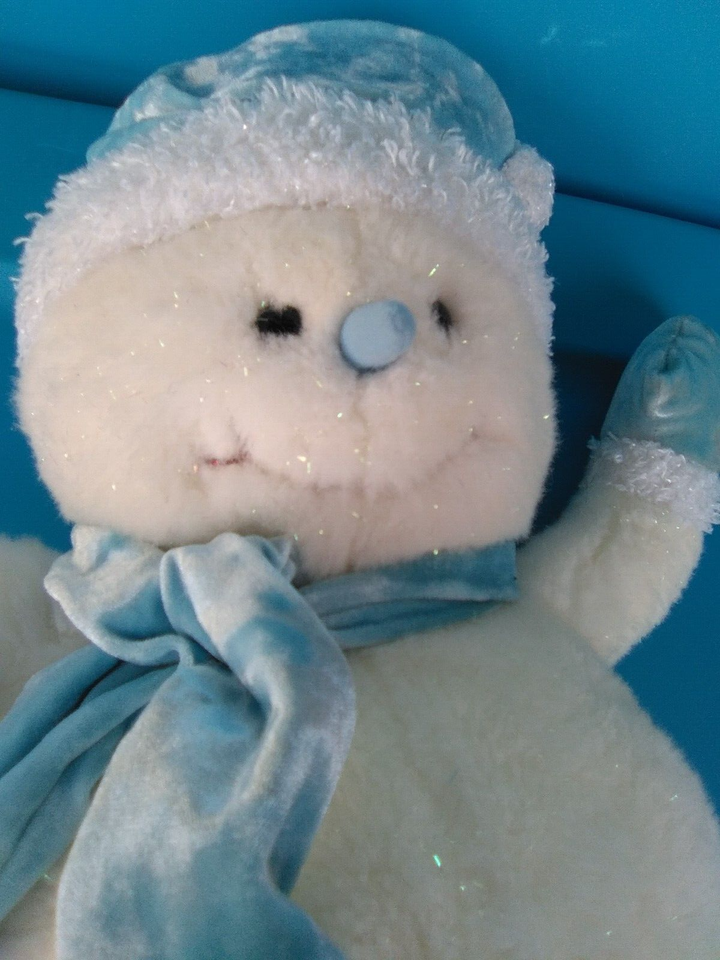 Snowman Plush Soft Sparkles White Blue Hat Nose Snowflake on Toe ...