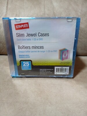 Staples 25 Pack Slim CD/DVD Jewel Cases Assorted Colors 5mm Thick ...