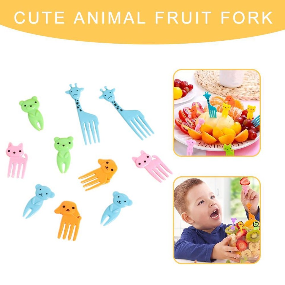 10* Kids Mini Animal Food Fork Plastic Fruit Forks Reusable Cake ...