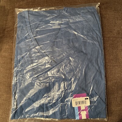 NWT Eddie Bauer Women's Delft Blue Short Sleeve V-Neck Tee T-shirt Size ...