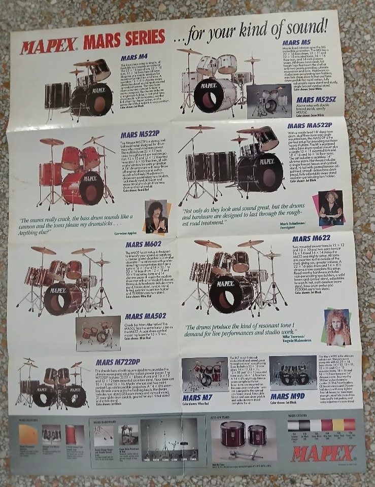 Mapex Drums Poster 1990's 2 Sided Full Color For Your Kind Music Appice ...