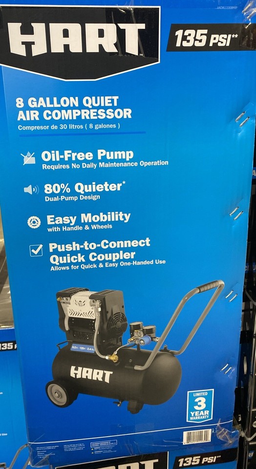 HART 8 Gallon Oil Free Quiet Air Compressor, 135 PSI | eBay