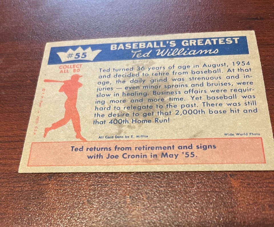1959 Fleer Ted Williams #55 "TED DECIDES RETIREMENT IS NO GO" | eBay