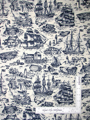 Ancient Mariners Ships Nautical Cream Cotton Fabric 2 Pc Lot (27"X44 ...