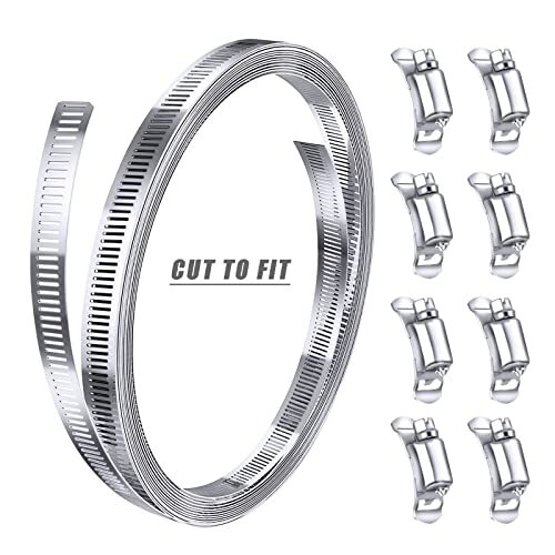 12Ft Stainless Steel Hose Clamp Band with 8 Fasteners Metal Hose Clamp ...