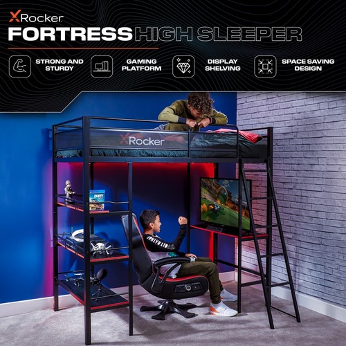 X ROCKER Fortress High Sleeper Gaming Bed Single Bunk Bed with Storage ...