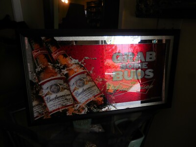 Budweiser Anheuser Busch "Grab Some Buds" Bar Pub Reflective Glass ...