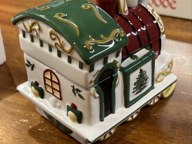 Spode christmas tree train engine covered candy box candy/nut dish ...